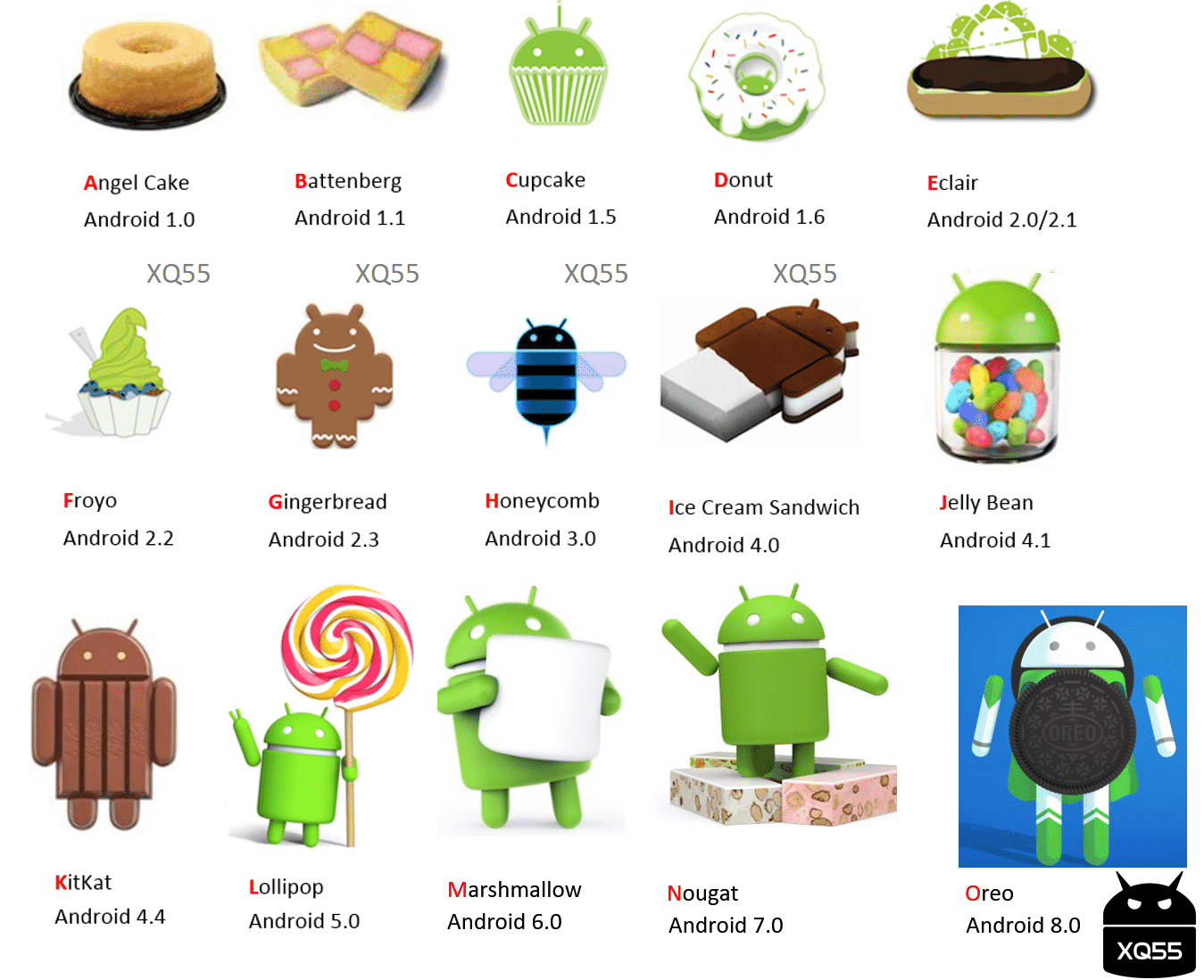 أسماء إصدارت نسخ أندرويد | Android Versions | XQ55